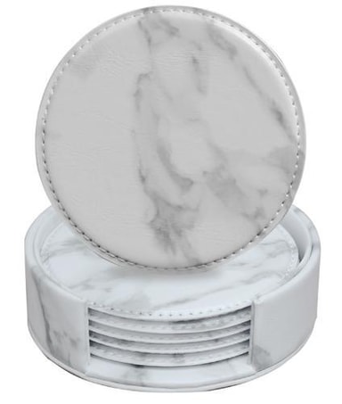 Runde glassunderlegg med boks 6-pak Marmor / Hvit - Elkjøp