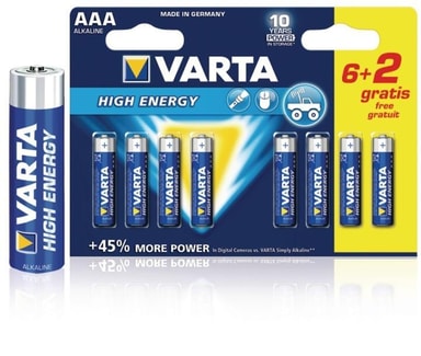 Varta Alkaline Batteri AAA 1.5 V High Energy 8-Promotional Blemme - Elkjøp