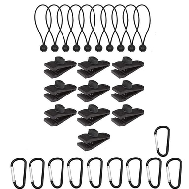 Teltklemmer med ball strikksnorer og karabinkroker sort 30 stk - Elkjøp ...