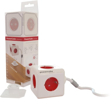 allocacoc PowerCube Extended 5 Sockets, 1.5m, red - Elkjøp