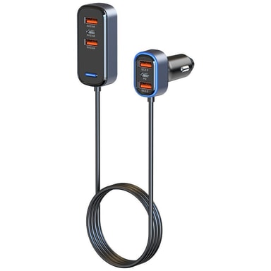 6-i-1 USB billader med PD / QC 3.0 hurtiglading Svart / Blå - Elkjøp