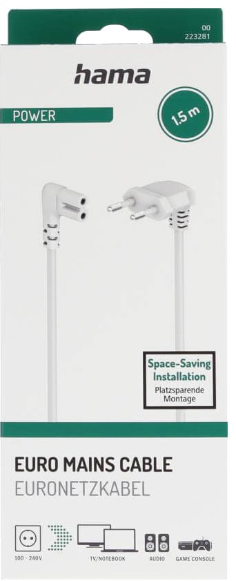 Hama Angled Euro Plug kabel 1,5 m (hvit) - Elkjøp