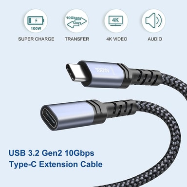 NÖRDIC 3m USB3.2 Gen2 USB-C Forlengelseskabel hann til hunn 10Gbps 5A ...