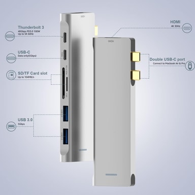 NÖRDIC 2 til 7 USB-C dokkingstasjon for doble skjermer for MacBook Pro ...