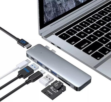 NÖRDIC 2 til 7 USB-C dokkingstasjon for doble skjermer for MacBook Pro og Air 1xHDMI 4K60Hz ...