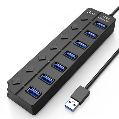 Hub med 7 USB 3.0-utganger, 5 Gbps og individuelle av/på-knapper - Elkjøp