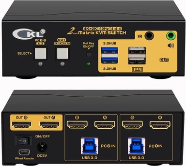 KVM 2x2 HDMI Switch Matrix dual monitor HDMI2.0 4K60Hz 4xUSB-A 1x3.5mm ...