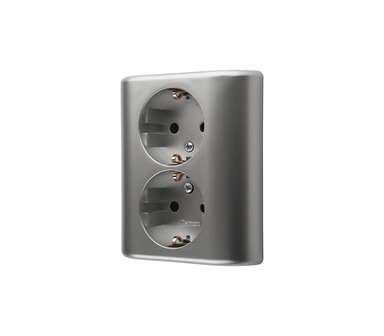 Simon Stikkontakt innfelt dobbel med jord Alu - Elkjøp