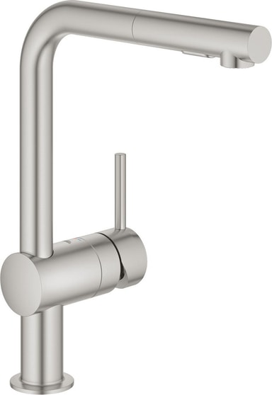 Grohe Minta blandebatteri med L-kran og hånddusj (brushed chrome) - Elkjøp
