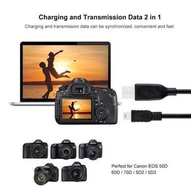 Mini Usb kabel / datakabel Canon EOS 50D / 60D / 70D / 5D2 / 5D3 ...