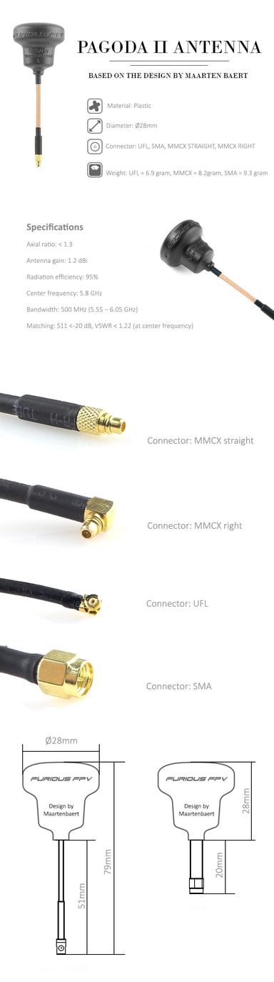 Furious FPV Pagoda Antenna MMCX-90 - LHCP - Elkjøp