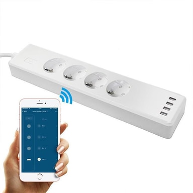 WiFi smart stikkontakt med 4 stikkontakter + 4 USB hvit - Elkjøp | Elkjøp
