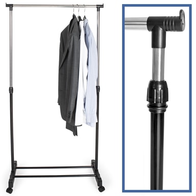 Klesstativ på hjul uttrekkbar 1 stang - svart - Elkjøp