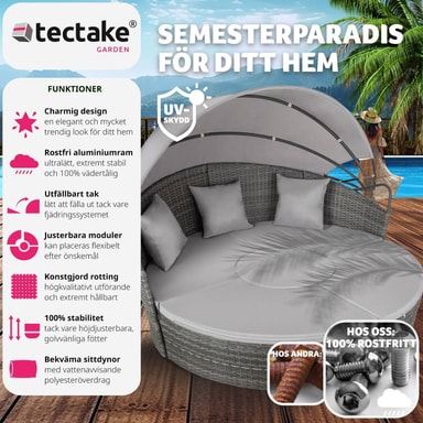 Rund solseng med soltak poly rotting - grå - Elkjøp