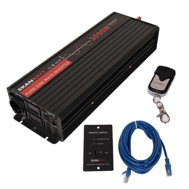 SKANBATT Inverter 12V 3000W (6000W) Ren Sinus m/trådløs fjernkontroll ...