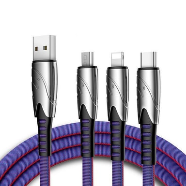3-i-1 multilader 1,2 m for USB-C, mikro-USB og lightning - blå - Elkjøp