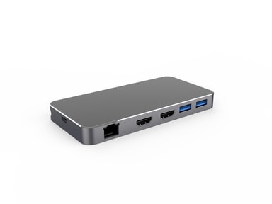 NÖRDIC 1 til 7 USB-C-dokkingstasjon for doble skjermer 2xHDMI 8K30Hz ...