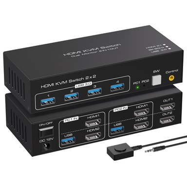 NÖRDIC KVM-svitsj 2 til 2 HDMI til HDMI, 8K60Hz/4K120Hz, 4x USB-A - Elkjøp