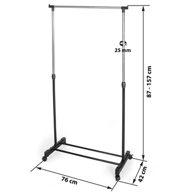 Klesstativ på hjul uttrekkbar 1 stang - svart - Elkjøp