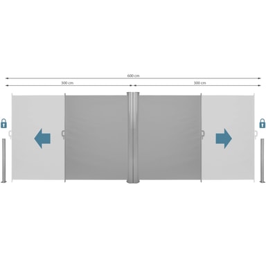 Dobbel sidemarkise aluminium - 180 x 600 cm,grå - Elkjøp