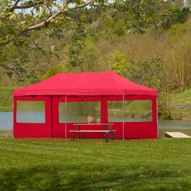 Partytelt, paviljong Viola 3x6 m med 2 vegger - rød - Elkjøp