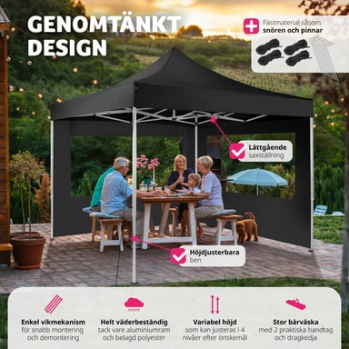 Partytelt, hagepaviljong Olivia 3x3 m med 2 vegger - svart - Elkjøp