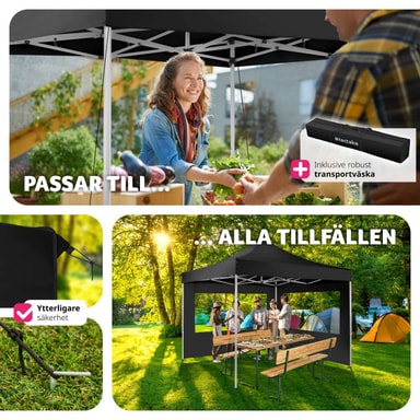 Partytelt, hagepaviljong Olivia 3x3 m med 2 vegger - svart - Elkjøp
