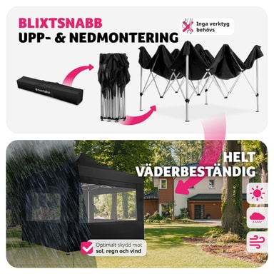 Partytelt, hagepaviljong Olivia 3x3 m med 4 vegger - svart - Elkjøp