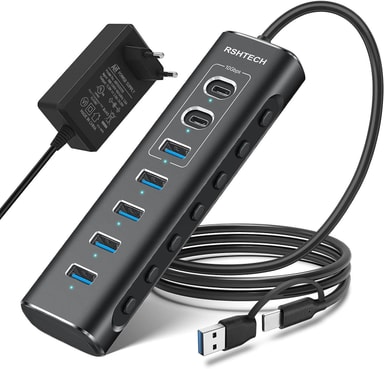 NÖRDIC GEN 3.2 USB-C och USB-A powered Hubb 7ports 3x10Gbps 4x5Gbps 1m ...