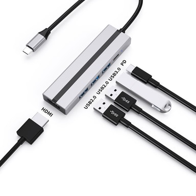 6-i-1 USB C Hub med 4K HDMI-adapter, USB 3.0/2.0-porter, PD 100W - Elkjøp