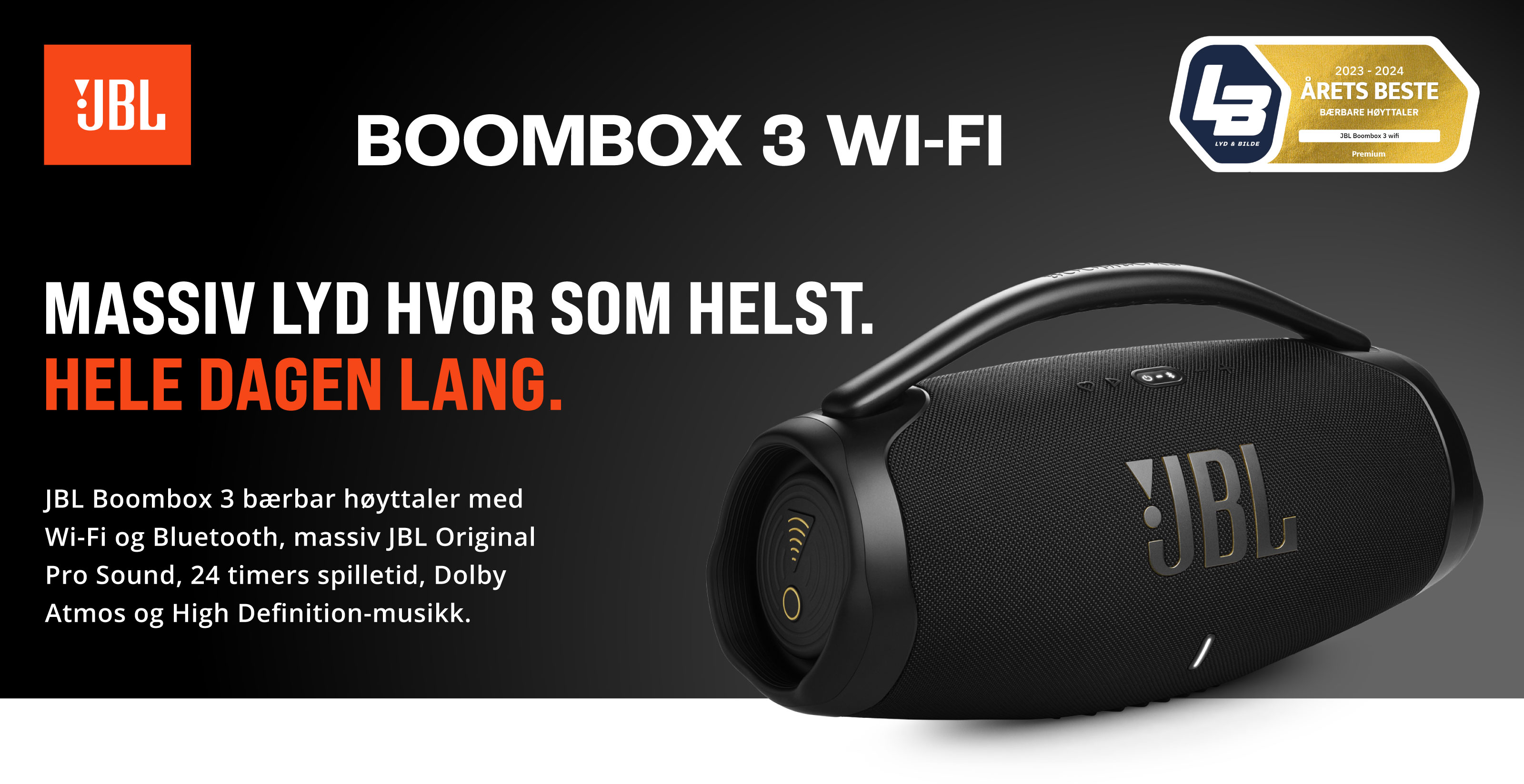 JBL Boombox 3 WIFI bærbar høyttaler (sort) - Elkjøp | Elkjøp